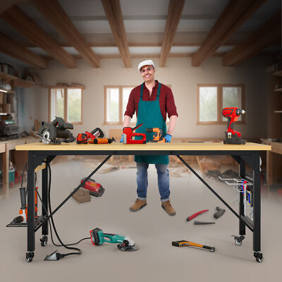 59" L Heavy-Duty Workbench w/Power Outlets Work Bench for Home Garage ...