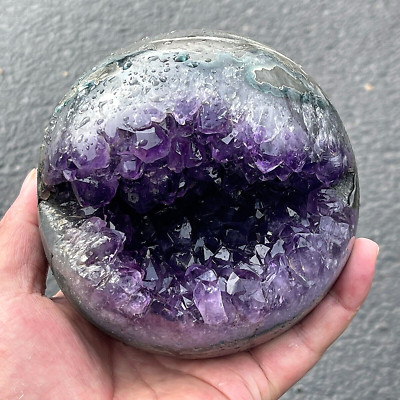 4.02LB Natural Amethyst geode quartz ball crystal Start smiling sphere ...
