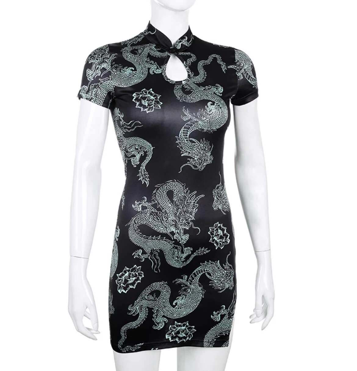 SEXY black dragon chinese dress gothic chic small NEW