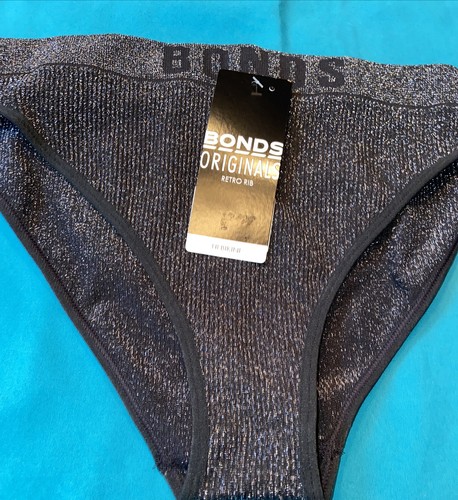 NEW! BONDS “RETRO RIB” BLACK BIKINI PANTIES W METALLIC THREAD/ SMALL | eBay