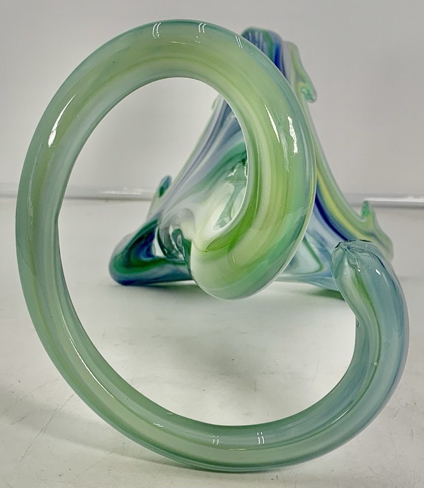 Vintage Hand-Blown Multi Color Swirl Cobalt Blue & Jade Art Glass ...