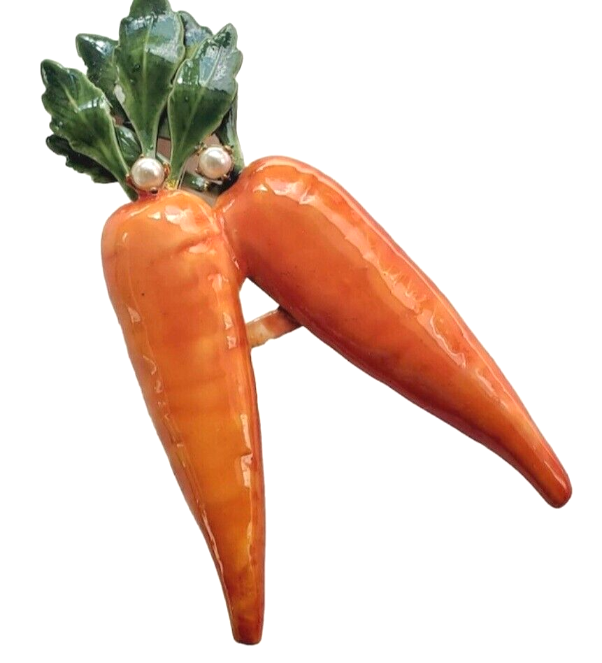 Vintage Original by Robert Signed Carrot Green Pink Orange Enamel Gold ...