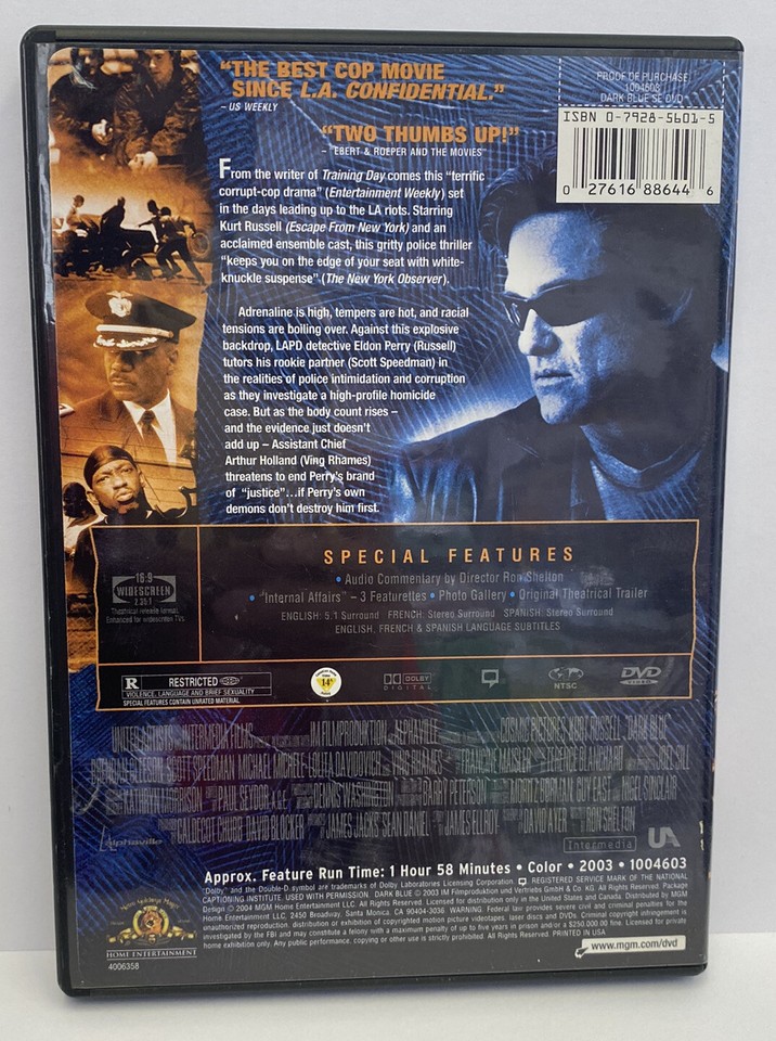 Dark Blue (DVD, 2003, Widescreen Special Edition) Kurt Russell Thriller ...