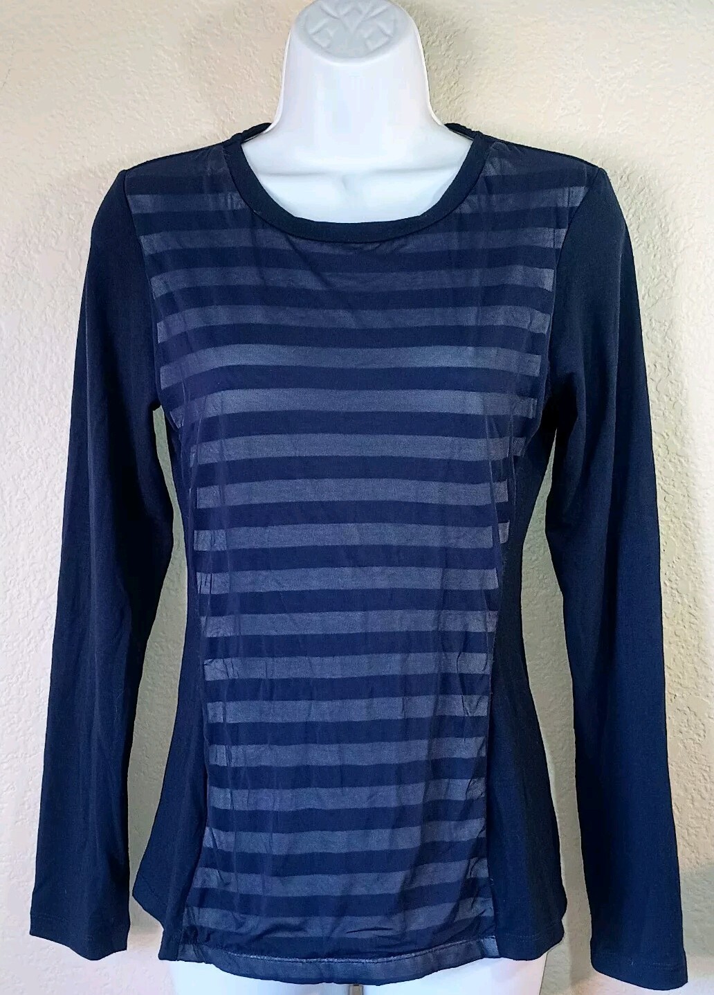 Anatomie Navy & Sheer Mesh Striped Long Sleeve Top Wo… - Gem