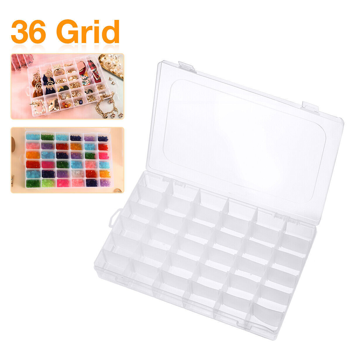 Set of 1/2/4Pc 36 Grids Plastic Jewelry Organizer Container Boxes W ...