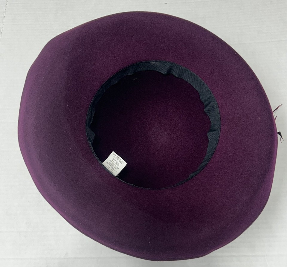 Whittall and Shon Hat Purple Feather Satin Bling 100% Wool Felt 22-1/2 ...