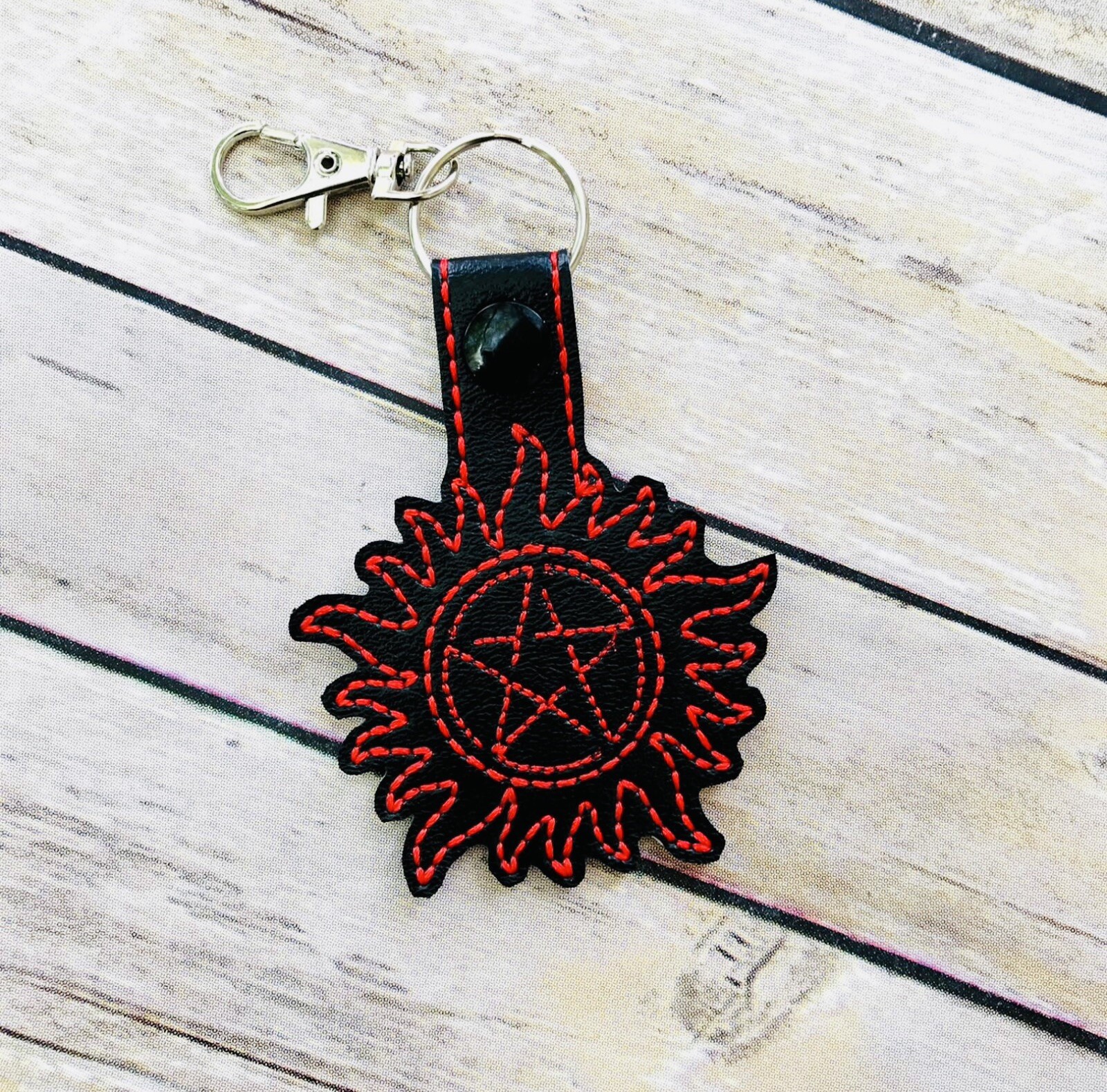 Supernatural Keychain. Embroidered Snap Tab Key Fob. Handmade Marine ...
