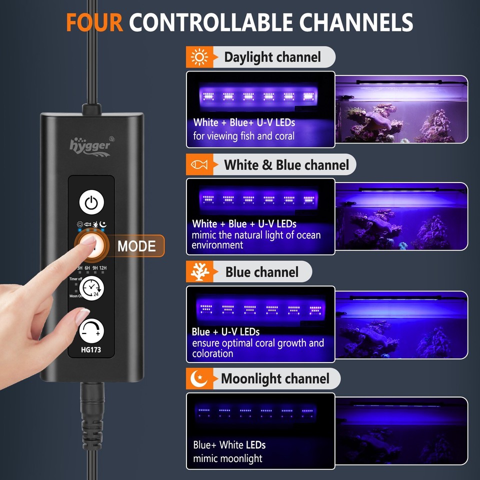 hygger LED Aquarium Light Nano UV & Royal Blue LPS SPS Coral/Reef Fish ...