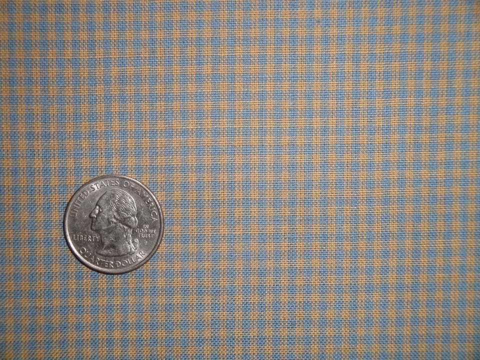 Country Blue Small Check Homespun Fabric | Primitive Cotton Woven Quilt ...