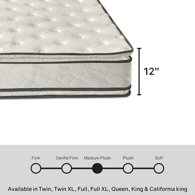 12" Medium Plush Double-Sided Pillowtop Innerspring Mattress, Twin Size ...
