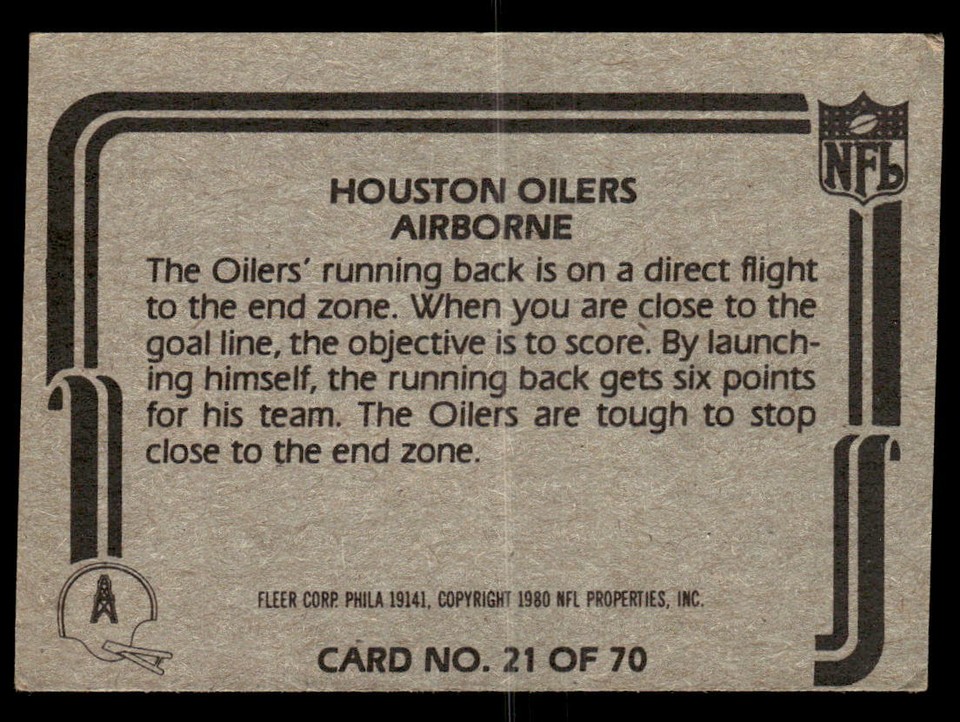 Airborne (Offense) 1980 Fleer Team Action Card #21 Houston Oilers | eBay