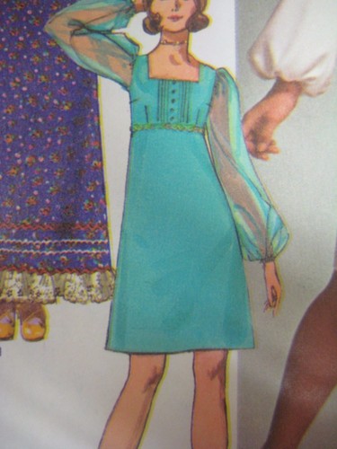 Vtg 70's Simplicity 9078 SQUARE NECK DRESS w/ SHEER SLEEVES Sewing ...