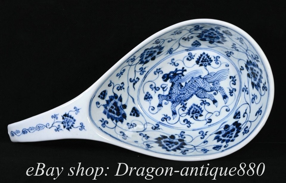 14.8" Ming Xuande Marked Blue White Porcelain Fengshui Kylin Pattern ...