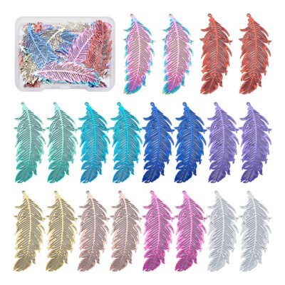 40Pcs Stainless Steel Filigree Feather Pendants Etched Metal ...