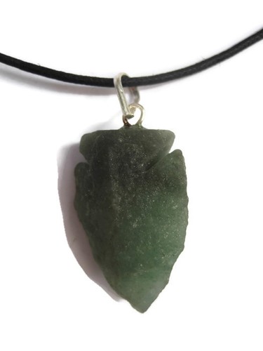 Green Jade Arrowhead Rough Pendant Necklace Gemstone Crystal Protection ...