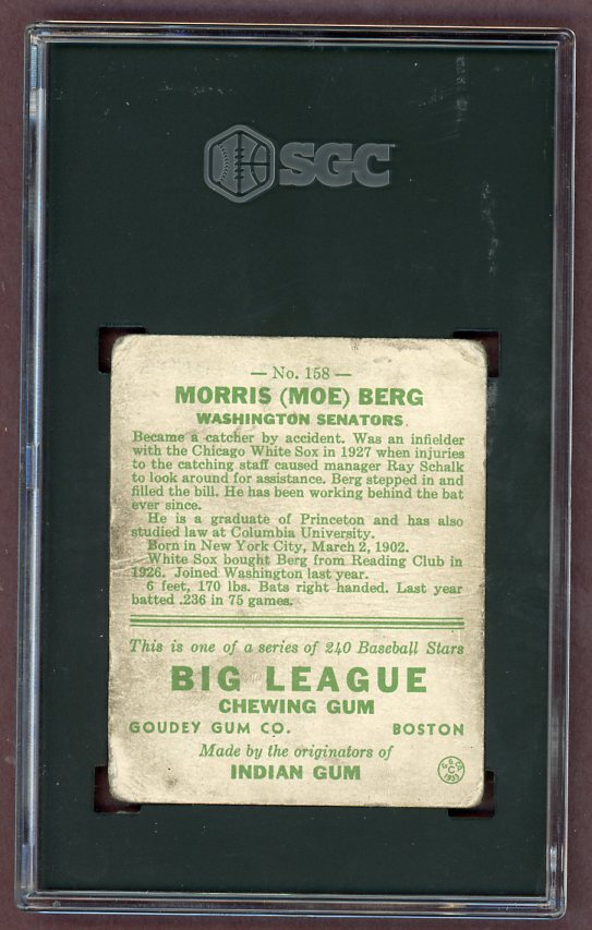 1933 GOUDEY #158 MOE BERG SENATORS SGC 1 PR 500213 (KYCARDS) | eBay