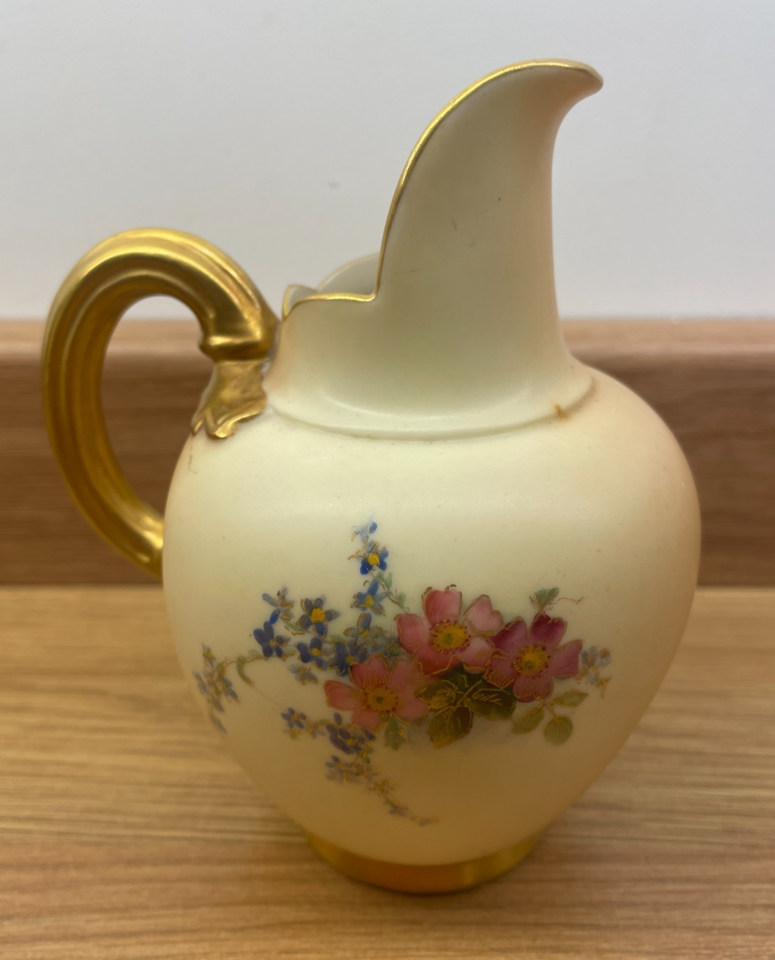 ANTIQUE ROYAL WORCESTER FLAT BACK 5" TALL JUG DATED 1906 IN BLUSH ...