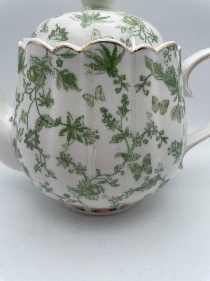 Grace Teaware Shabby Chic Green Floral Gold Trim Fine Porcelain Teapot ...