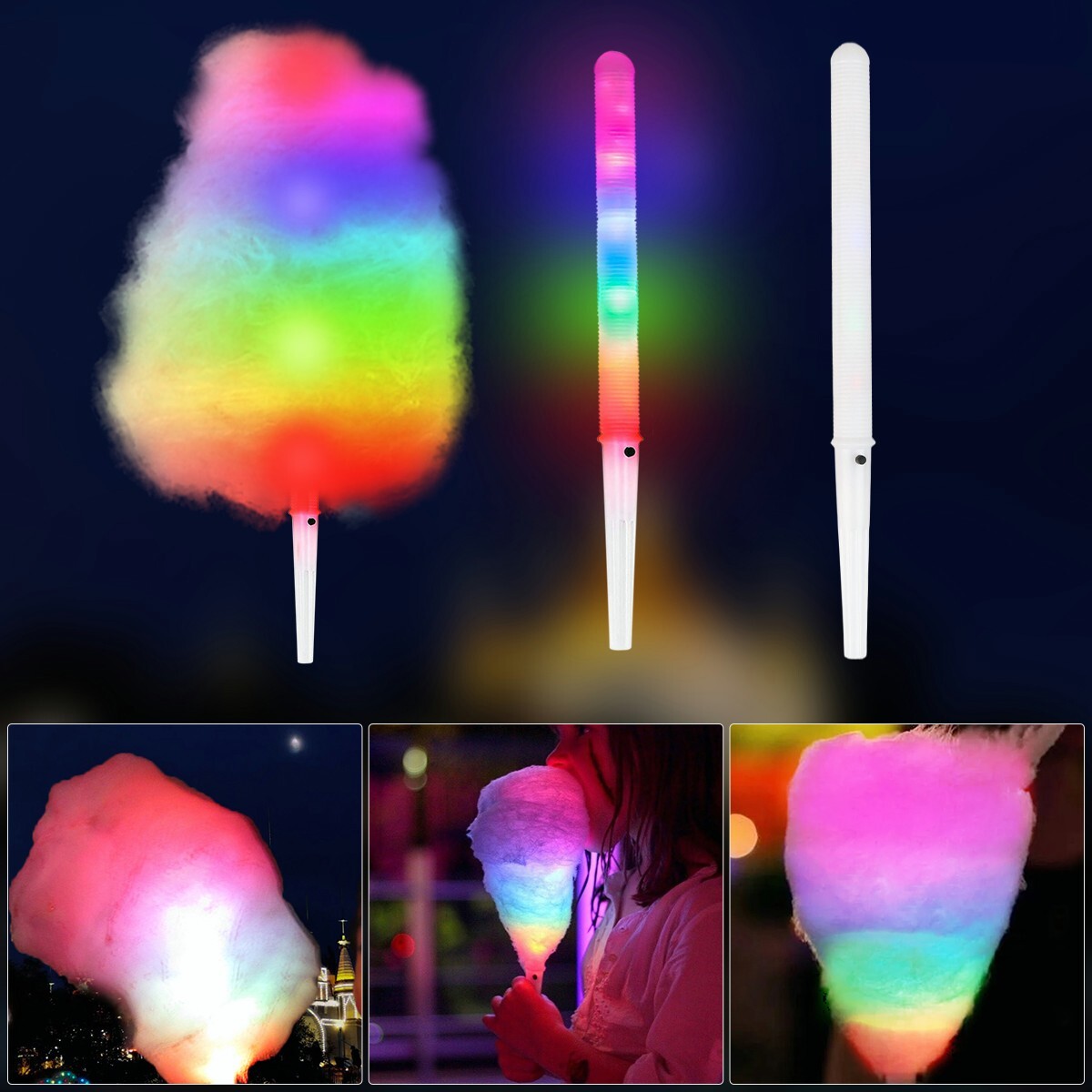 7LED Cotton Candy Floss Glow Sticks Light Flashing Stick Cone Kids ...