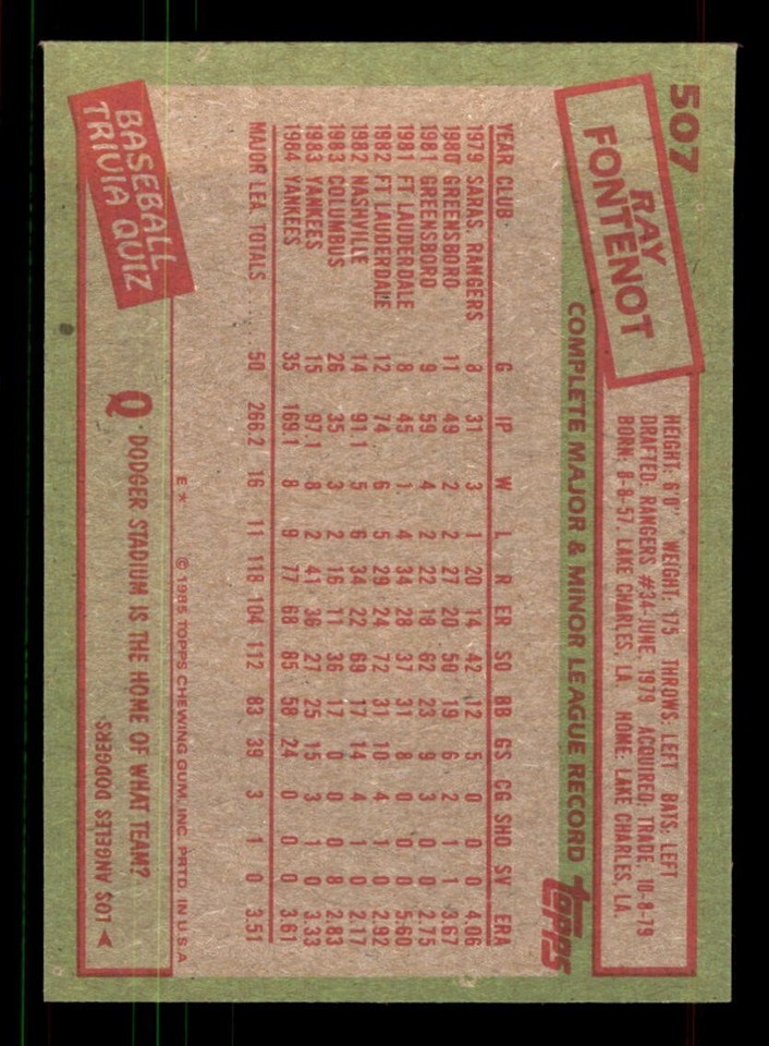 1985 Topps Baseball #507 Ray Fontenot NM or Better *bb1 | eBay