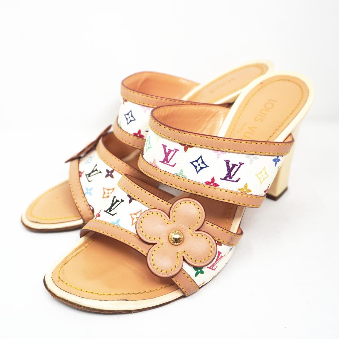 LOUIS VUITTON Monogram Logo Sandals Mules size 37 Multicolor LOUIS VUITTON Monogram Logo Sandals Mules size 37 Multicolor