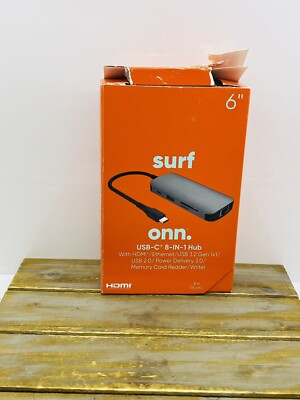 ONN Surf 8-in-1 USB-C Adapter with Gigabit Ethernet, USB 3.0 & HDMI ...