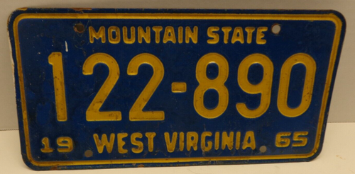 Vintage 1965 West Virginia "Mountain State" License Plate (122-890) | eBay