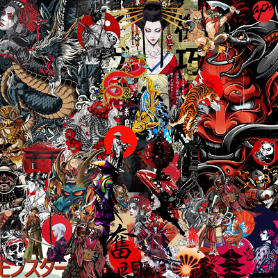 Japan Sun Samurai Sticker Bomb sheet Euro Vinyl Decal Wrap Dub Dragon ...