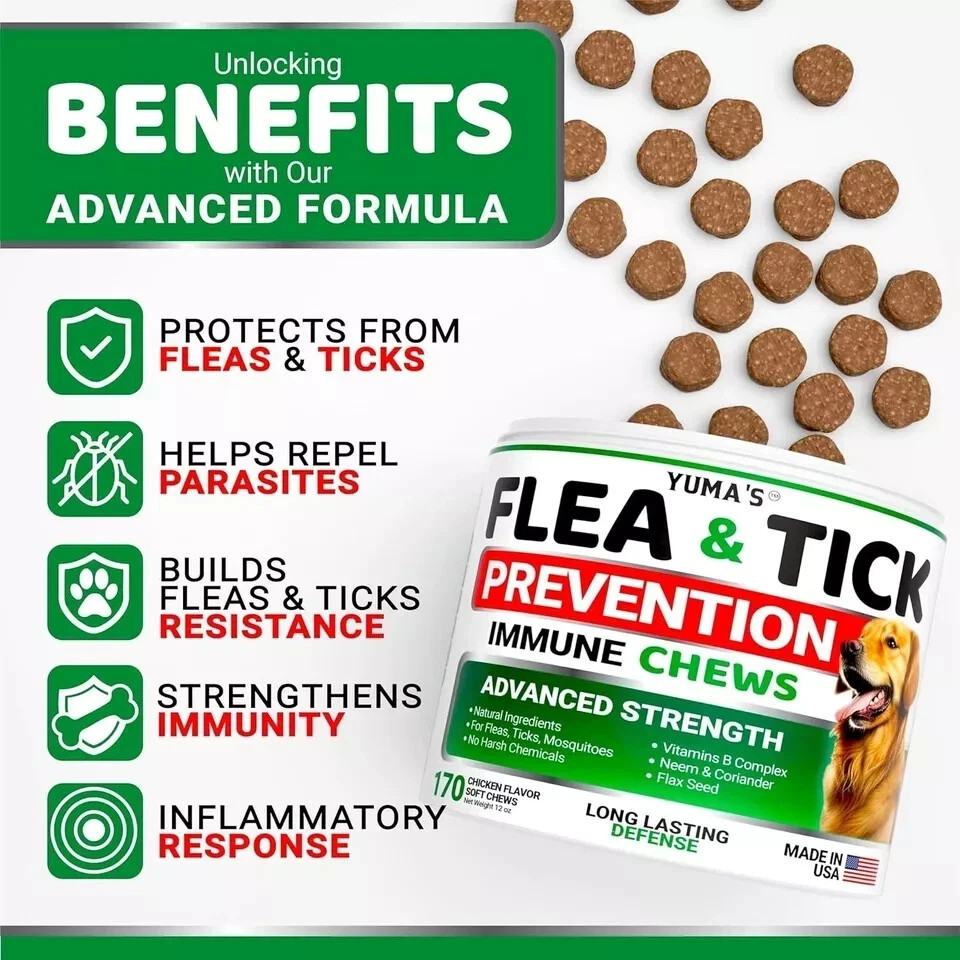 100% Natural Flea and Tick Prevention Chewable Pills for All Dogs, Made ...
