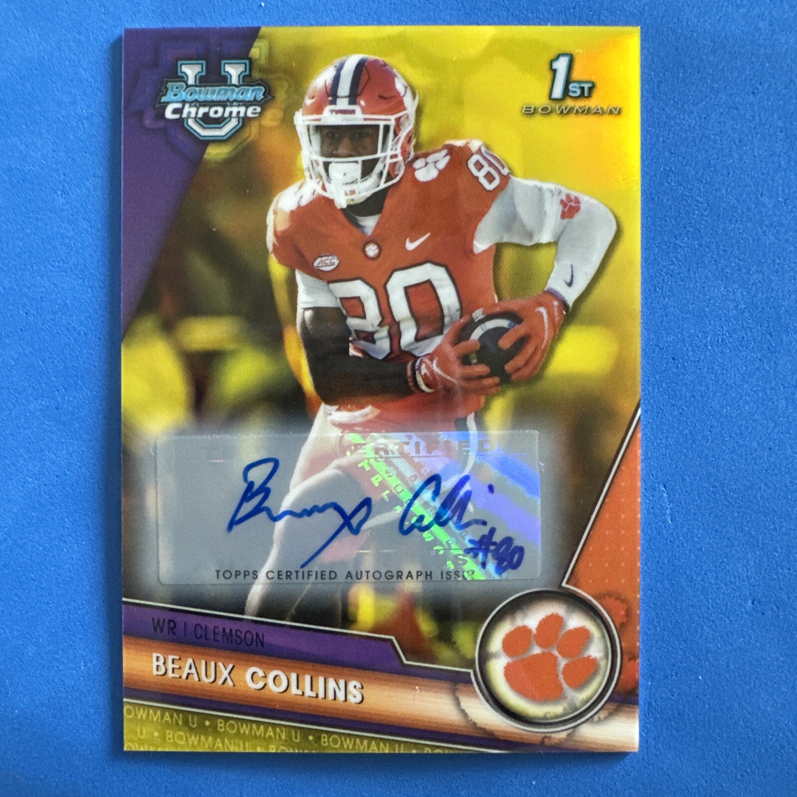 BEAUX COLLINS AUTO /75 1ST Yellow Refractor Auto 2023 Bowman Chrome U ...