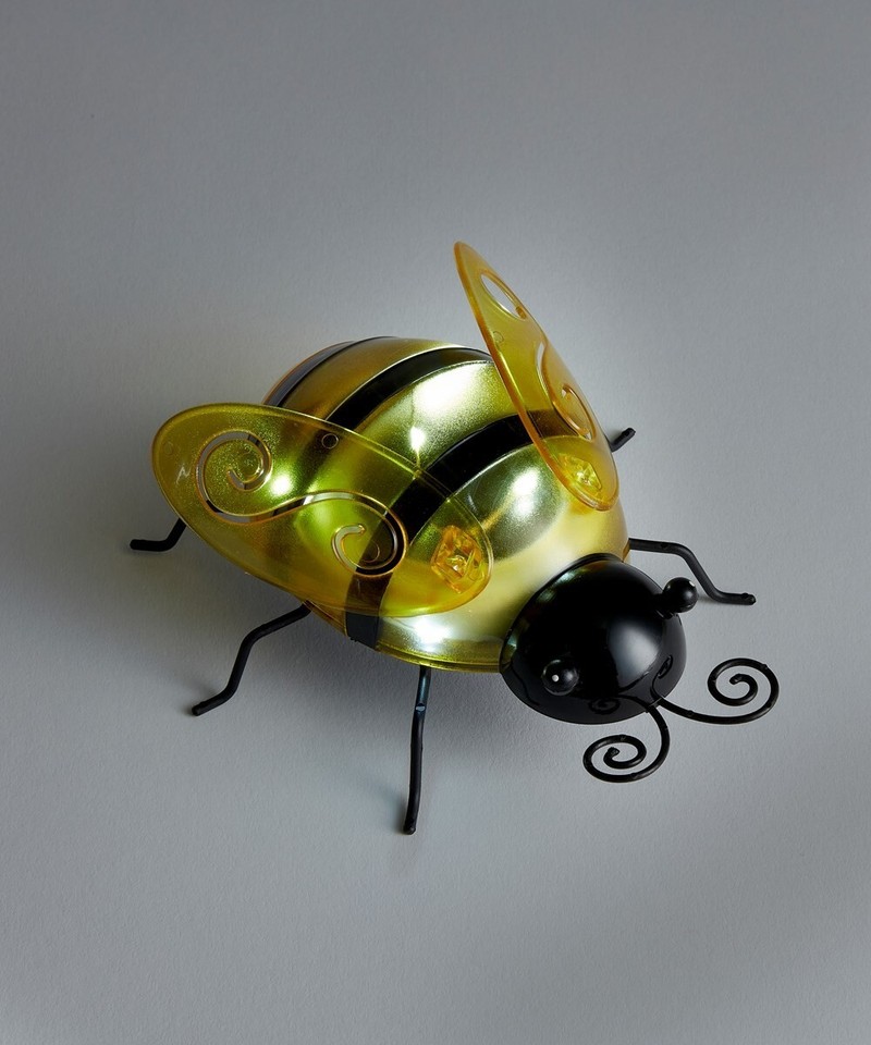 Solar Bumble Bee Figurine Mountable Black Yellow 6" long Illuminate the ...