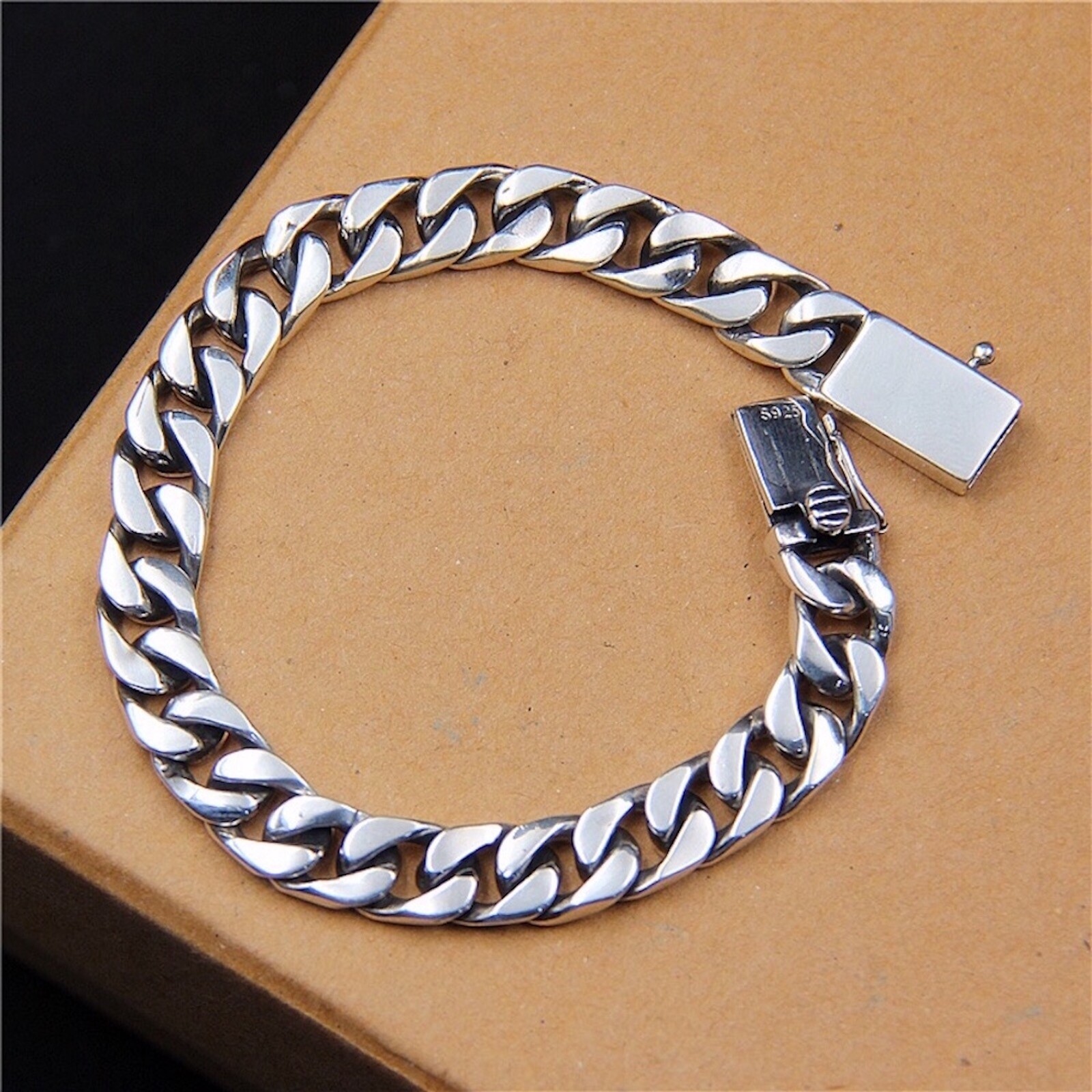 Solid 925 Sterling Silver Stamped Mens Plain Curb Chain Buckle Cuff Bracelet | eBay