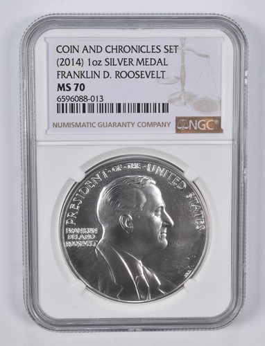 (2014) MS70 1oz Silver Medal Franklin D Roosevelt Coin and Chronicles ...