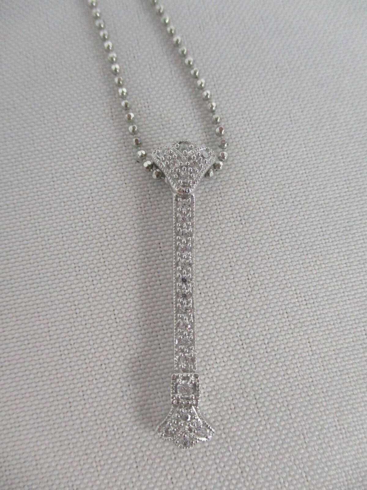 SIGNED MEDA 925 STERLING SILVER SPARKLY BAR PENDANT NECKLACE with BALL ...