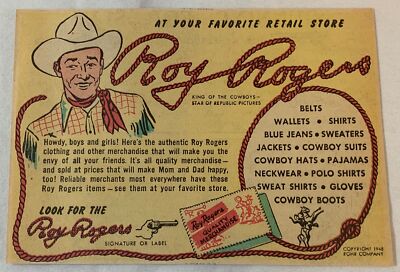 1948 ROY ROGERS merchandise cartoon ad ~ Rohr Company | eBay
