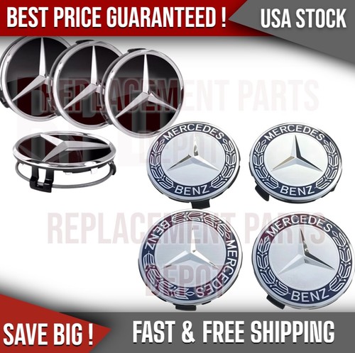 Set of 4 Center Caps Hubcaps for MercedesBenz AMG Black/Chrome Dark ...