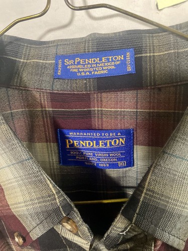 Pendleton XL Maroon/Grey/Bk Plaid 100% Virgin Wool Button Up Mens Shirt | eBay