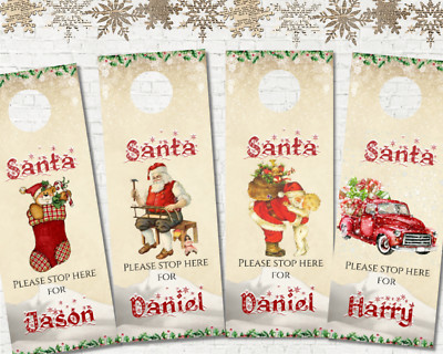 Christmas 'Santa Please Stop Here...' Personalised Door Hanger Card ...