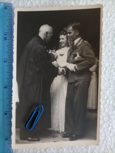 WW2 Germany Photo Postcard Officer Bride Wedding Ranks Uniform Cap WWII ...