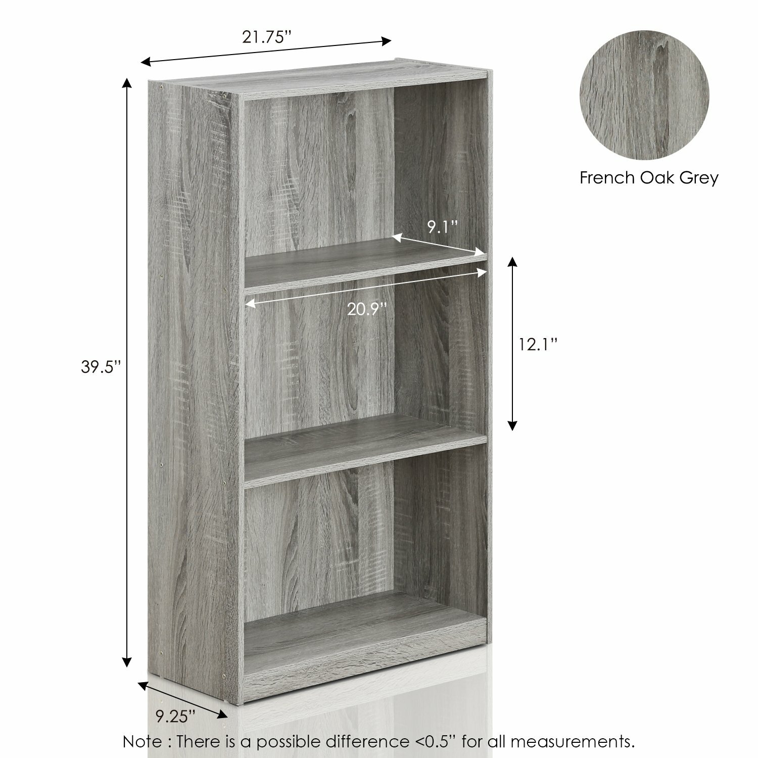 Gray Oak Wooden 3 Shelf Bookcase Storage Bookshelf Shelves Home Office ...