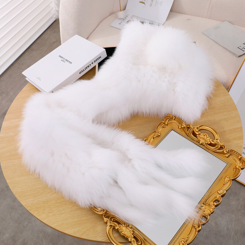 Women Winter Fluffy Knitted Genuine Fox Fur Hats&Scarves Neck Warm ...