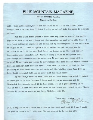 Blue Mountain Magazine Signed by Publisher Rohrer Letter Hagerstown MD ...