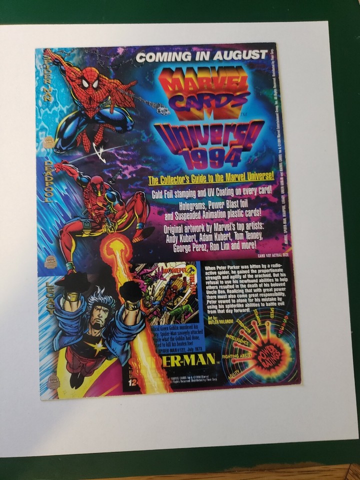 1994 MARVEL UNIVERSE TRADING CARDS 4 CARD 2 DIFFERENT 5"x 7" PROMO ...