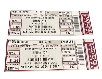 Mama Mia! Ticket Pantages Theatre May 15, 2004 Pair ( 2) | eBay Australia