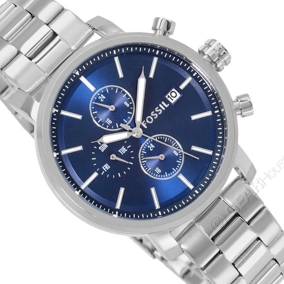 FOSSIL Rhett Mens Dual Time Multifunction Watch, Blue Dial, Stainless ...