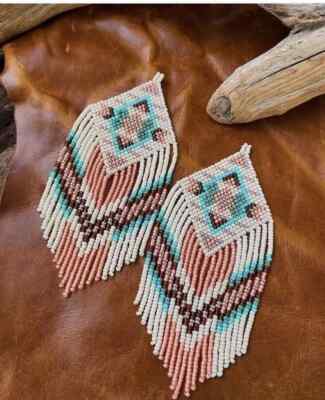 Tribal Earrings Native Large Boho American Seed Beads Handmade Earring ...