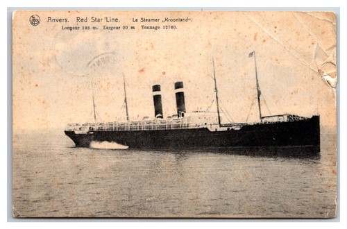 Red Star Line SS Kroonland Anvers 1904 Posted UND Steamer ocean liner ...