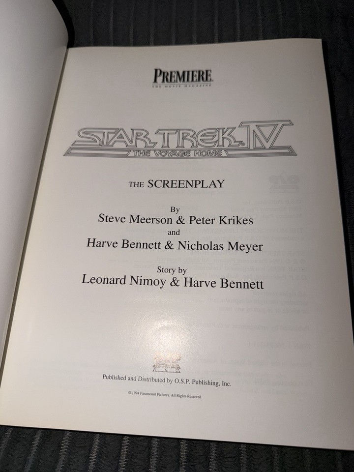 Star Trek IV The Voyage Home Original Movie Script Collector's 1st ...