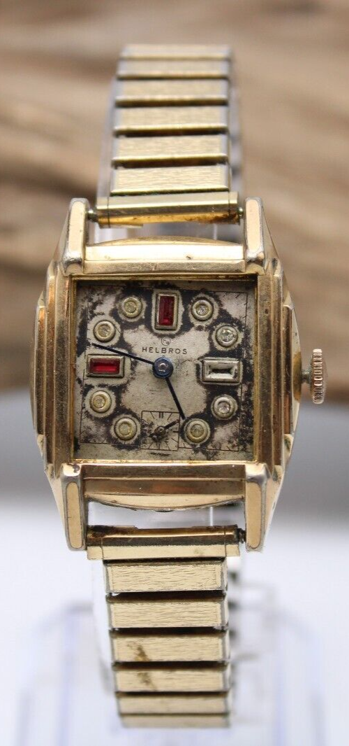 10K RGP HELBROS HXW SWISS MEN'S TANK WATCH 26.6x28mm 16.6mm LUG 17j ...