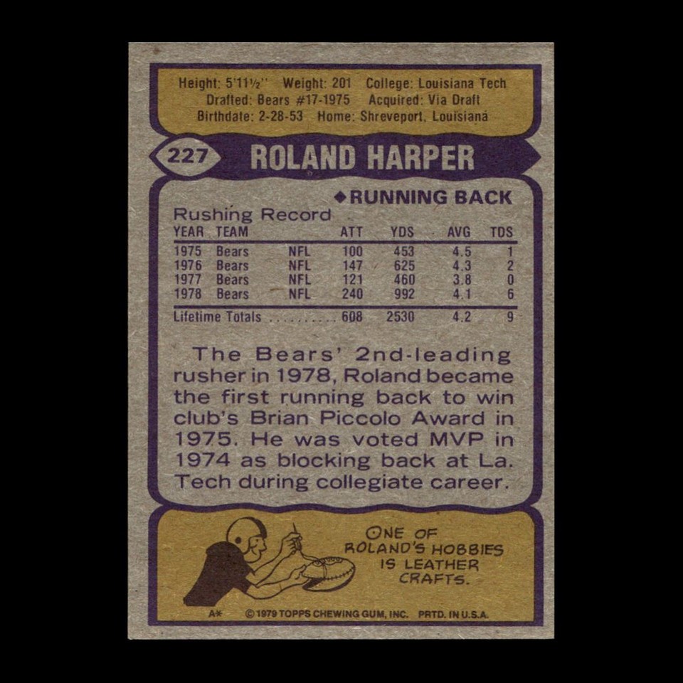 Roland Harper 1979 Topps Chicago Bears #227 R310E 1 | eBay